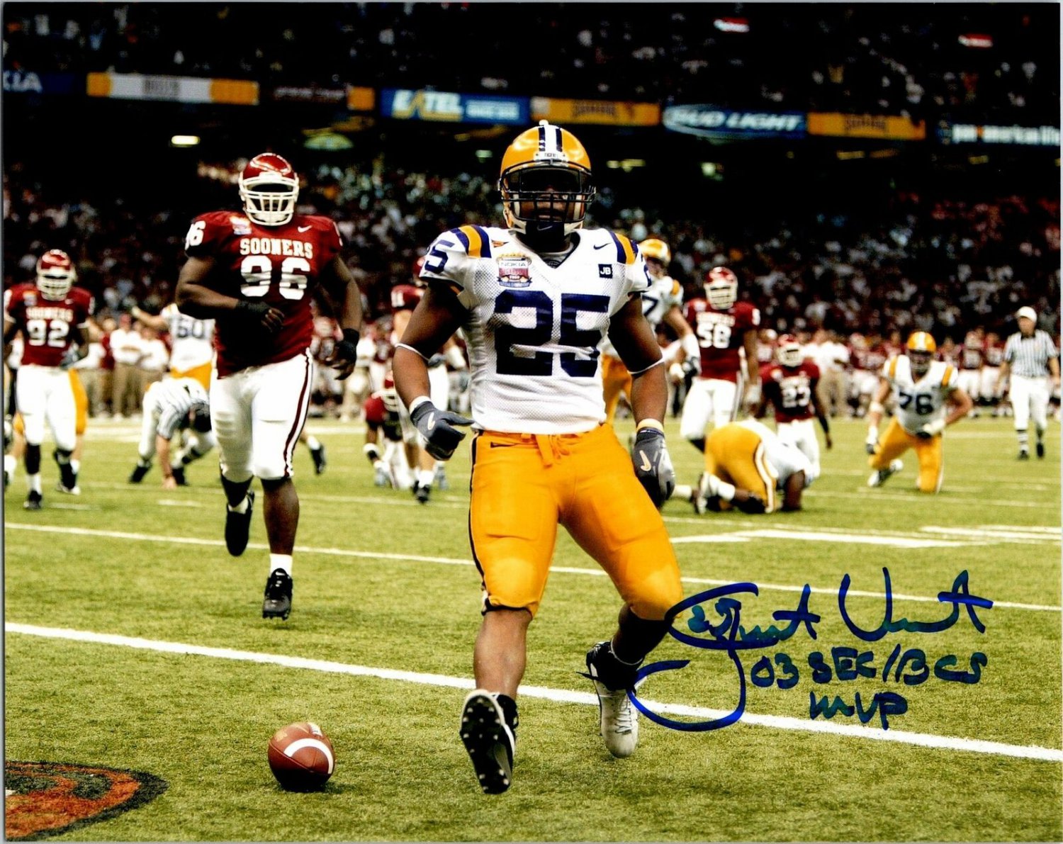 Justin Vincent Signed 8x10 Photo LSU Tigers "03 SEC/BCS Champs MVP" AWM COA