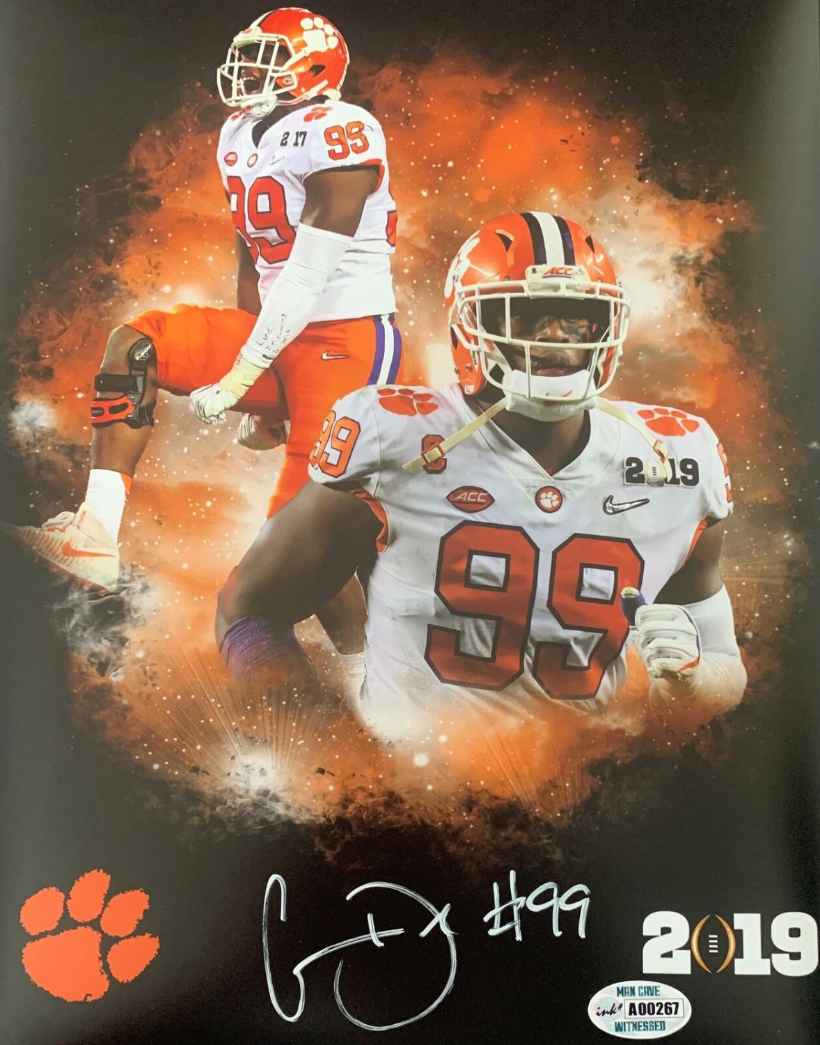 Clelin Ferrell Signed 11x14 Photo Clemson Tigers - Raiders - COA 2