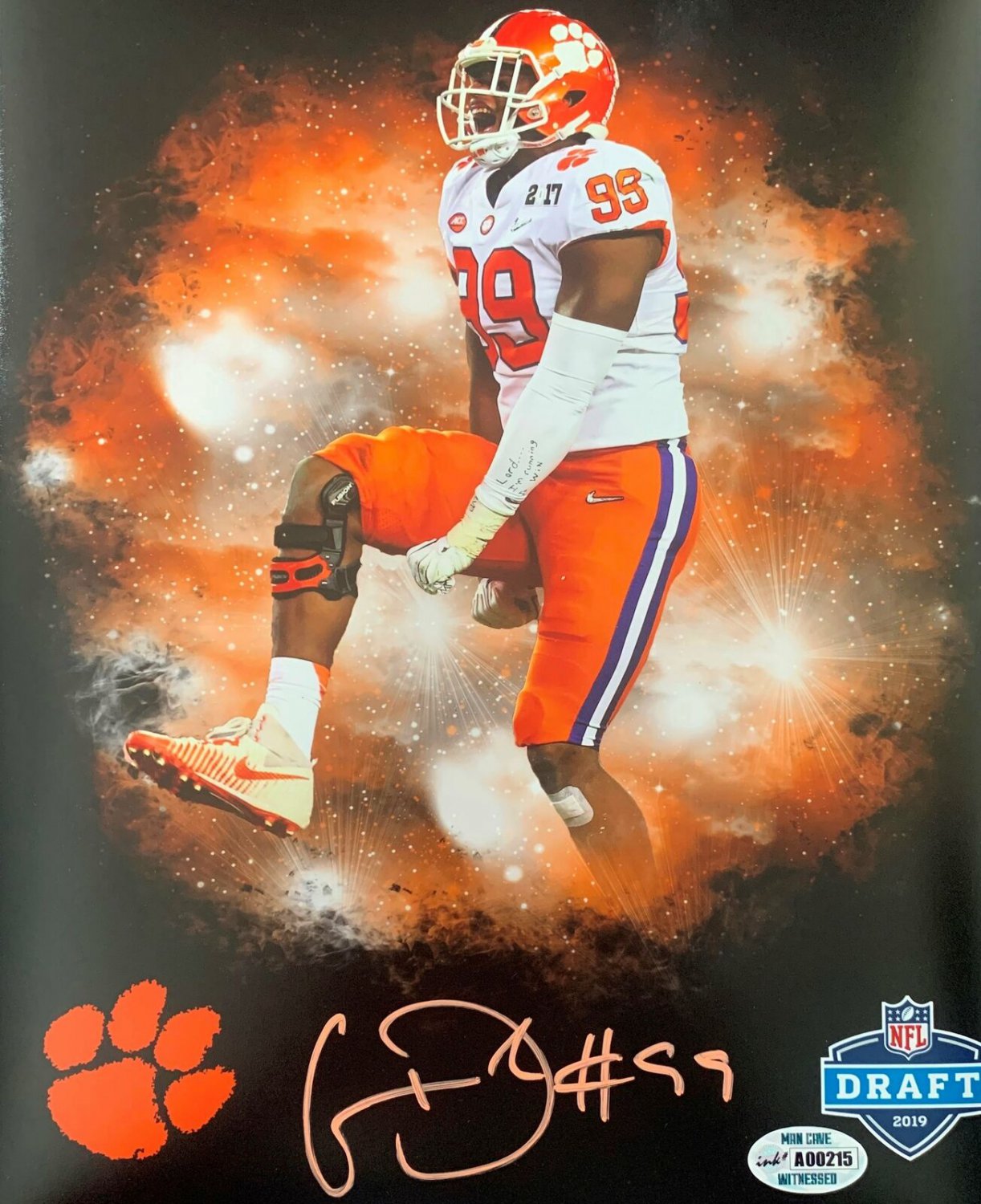 Clelin Ferrell Signed 11x14 Photo Clemson Tigers - Raiders - COA 3