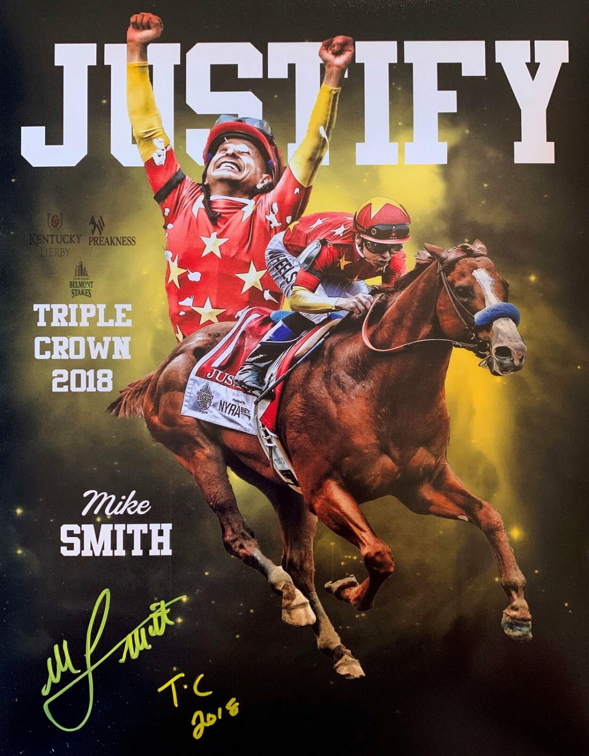MIKE SMITH SIGNED 11x14 PHOTO PICTURE AUTOGRAPHED TRIPLE CROWN JUSTIFY