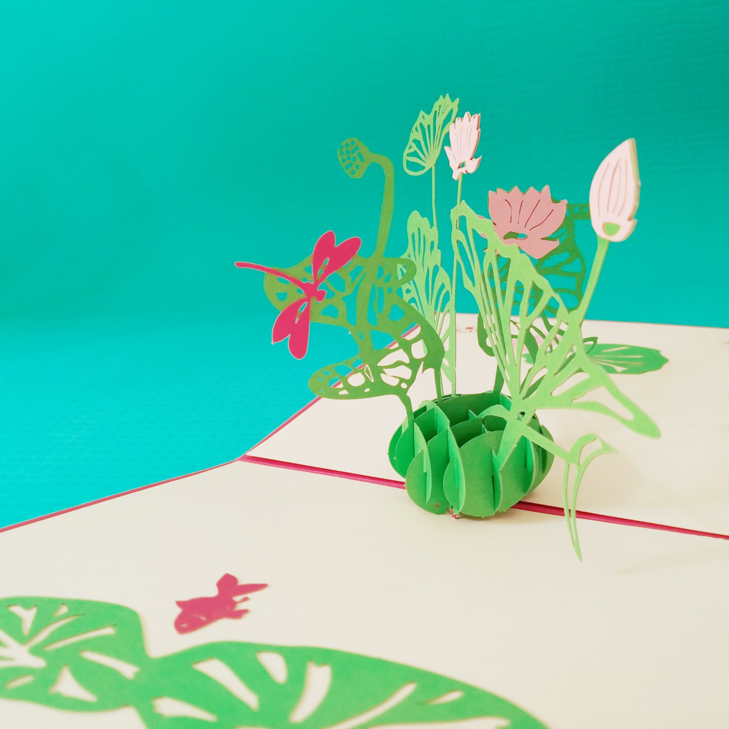 Dragonfly rest on lotus, Flower, 3D Pop-up card, 3D greeting card, Pop ...