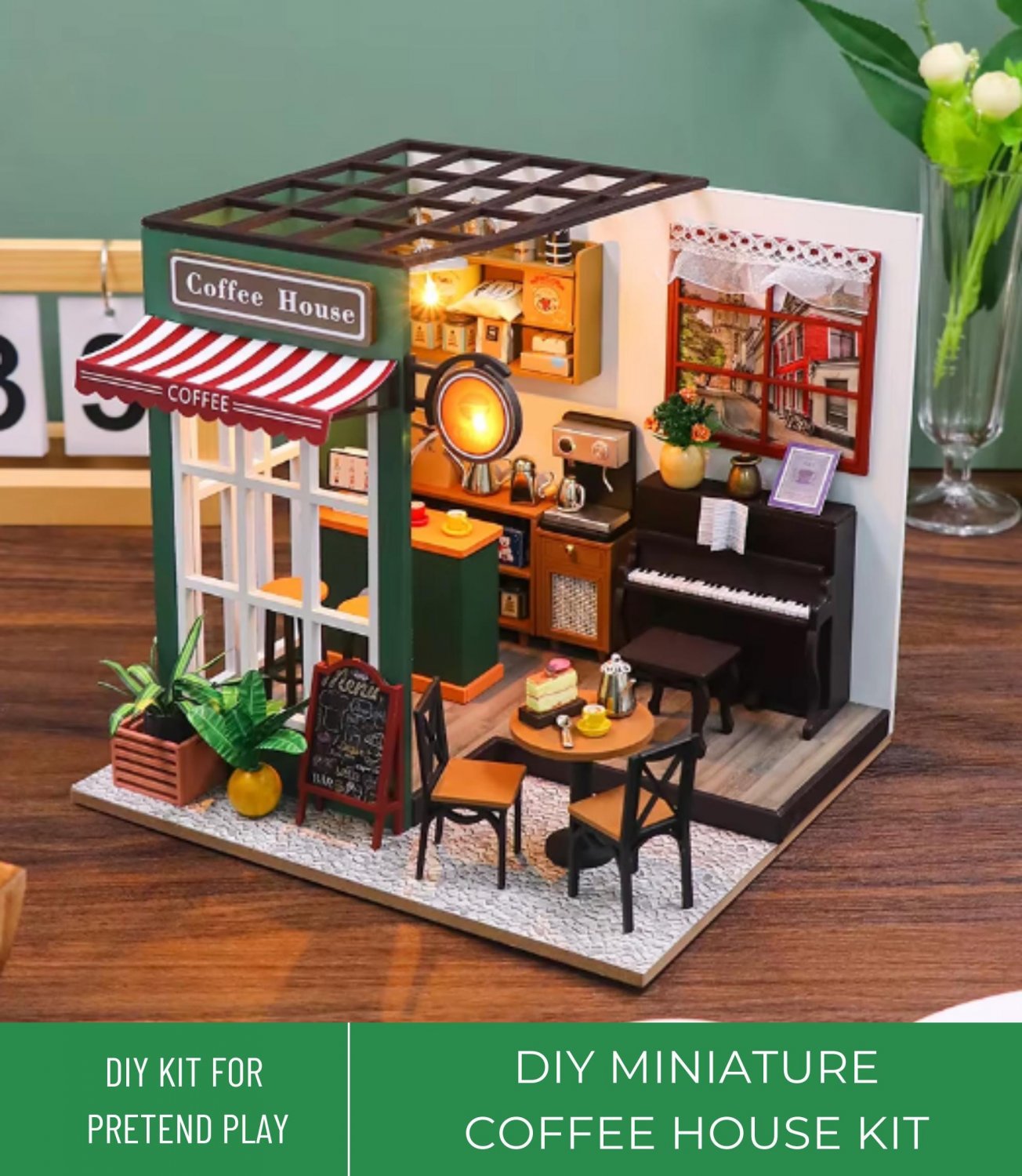 Diy Miniature Coffee Shop Kit, Miniature Coffee House With Piano ...