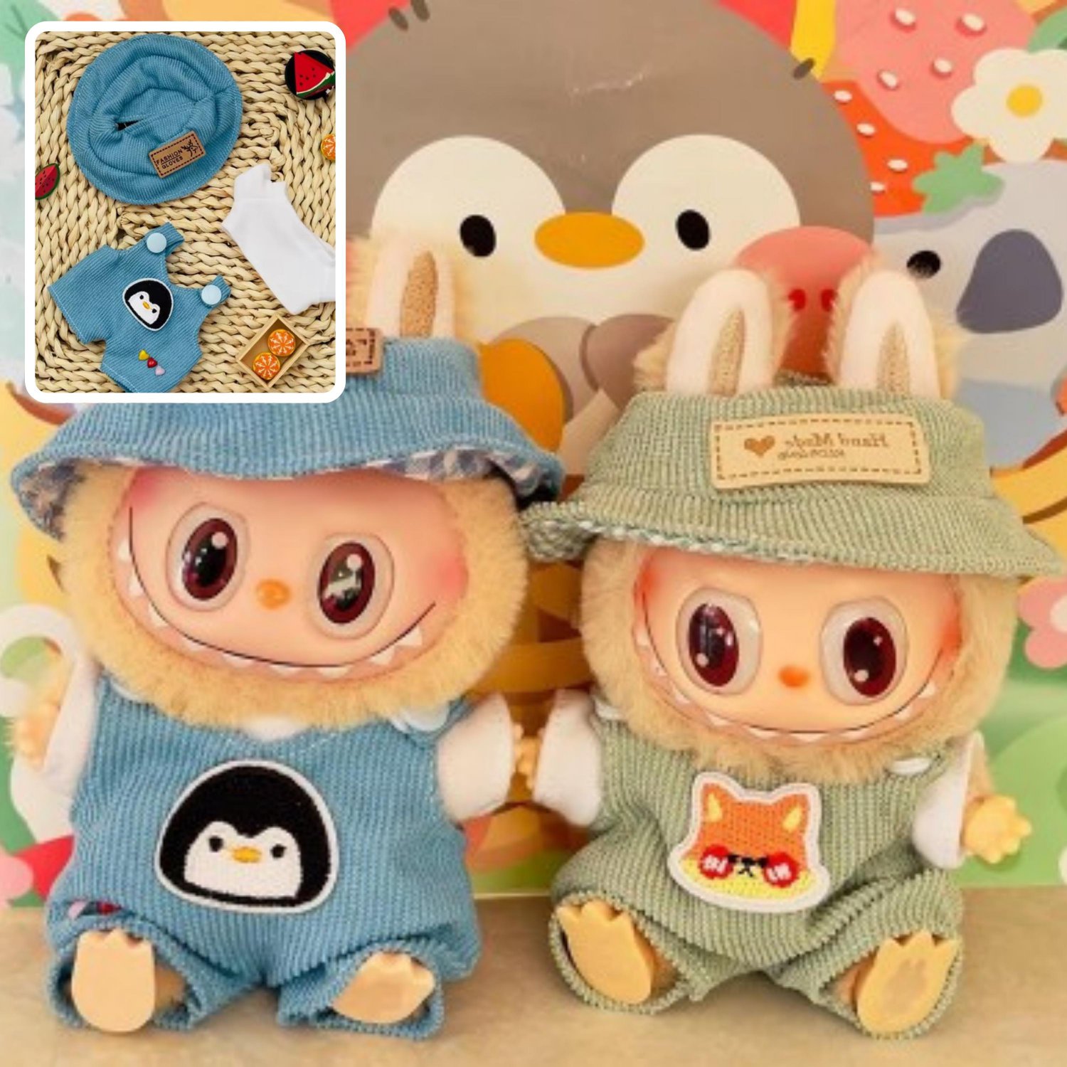 Cute Labubu Doll Fashion with Overalls Clothes and Hat, Cozy Labubu ...