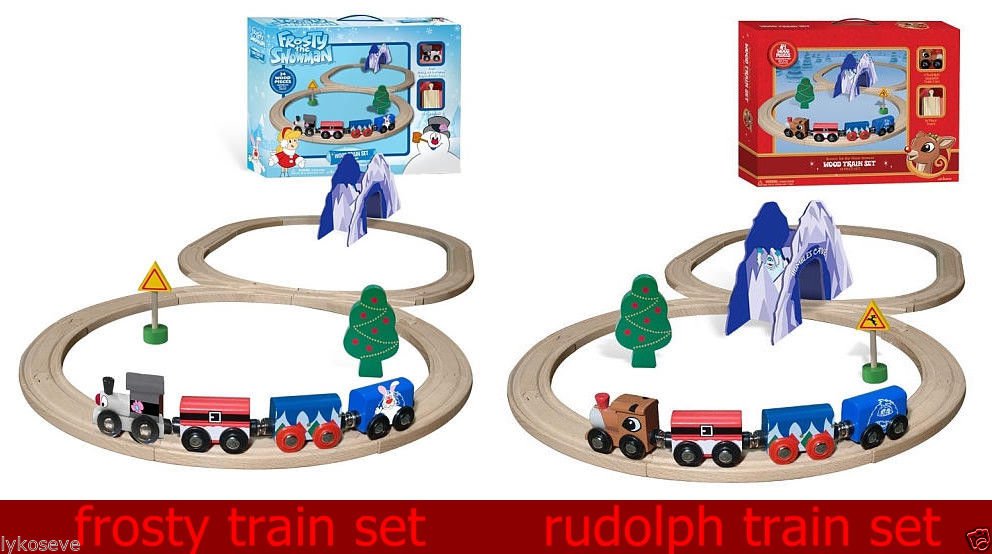 FROSTY THE SNOWMAN OR RUDOLPH WOODEN TRAIN SET NEW 24 PC TOO CUTE NOT 2 ...