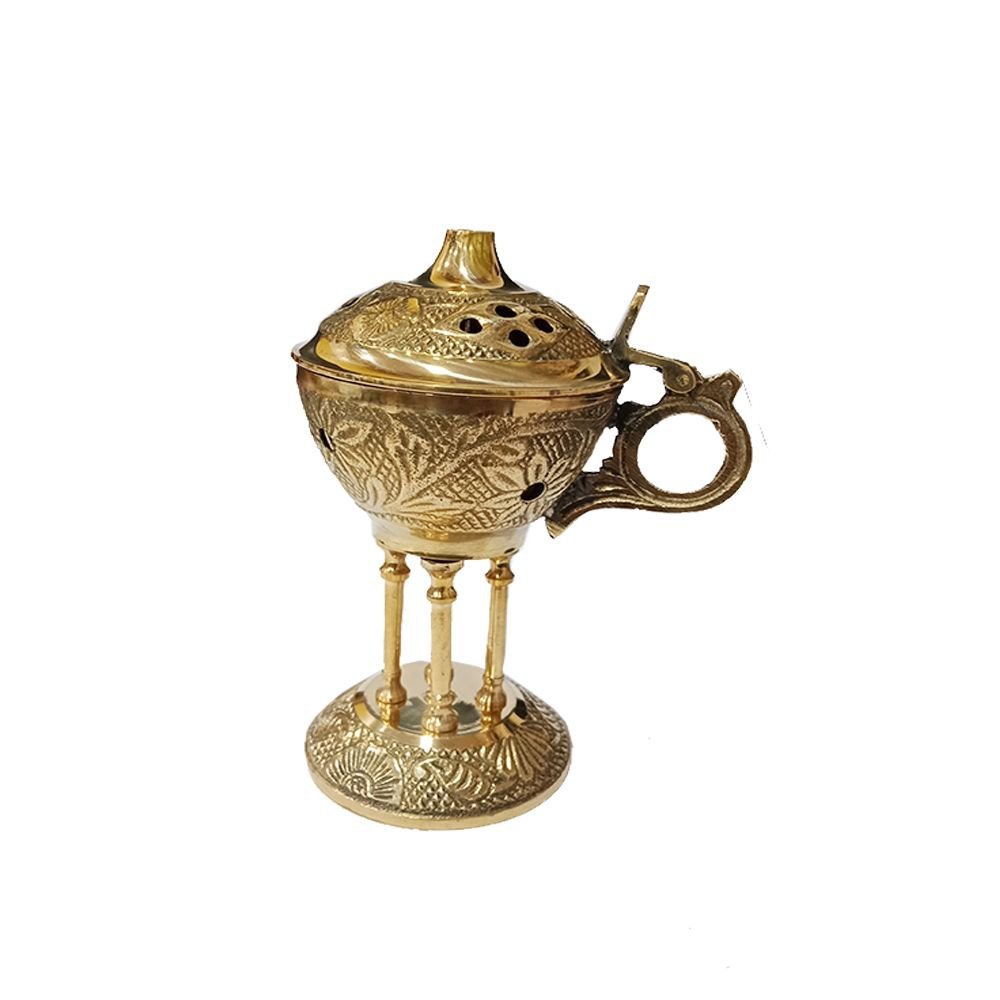 Brass Loban Burner Bakhoor Dhoop Dhuni Dani Cup Stand with Handle (1 Pcs)