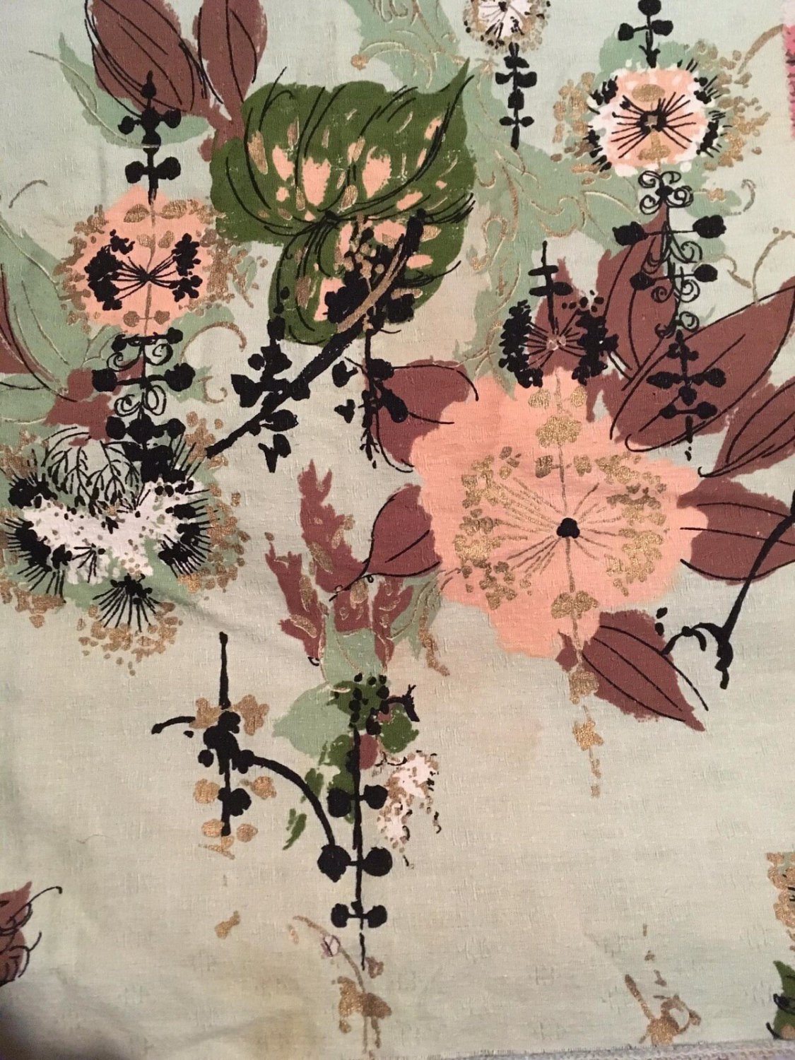 Vintage Fabric Samples 1950s Abstract Floral Leaf Atomic 23” Hand ...