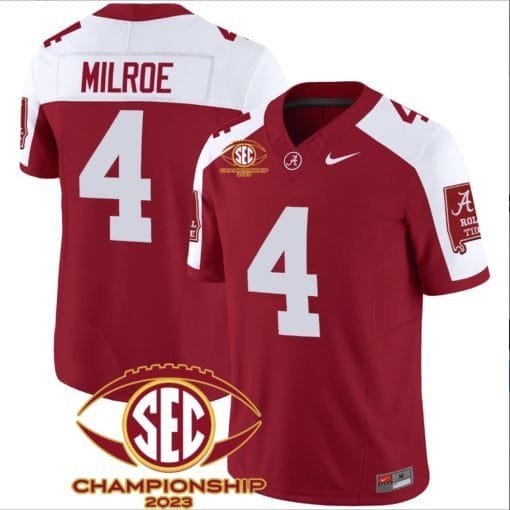 Jalen Milroe Jersey #4 Alabama Crimson SEC Championship 2023 Patch ...