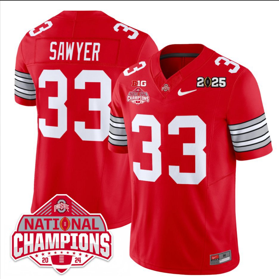 Jack Sawyer Jersey #33 Ohio State 2025 CFP Patch National Champions Red