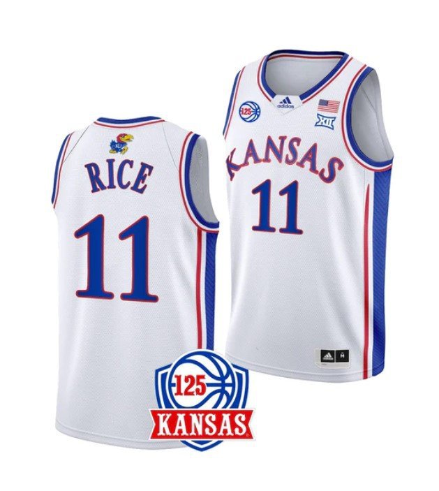 Men's #11 M.J. Rice Jersey Kansas Jayhawks College Basketball Jerseys White