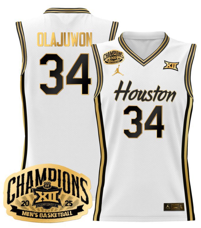 Hakeem Olajuwon Jersey #34 Houston Cougar 2025 Big 12 Champions White Gold