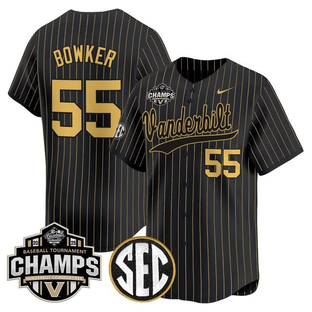 Cody Bowker Jersey #55 Vanderbilt Commodores 2025 SEC Tournament ...