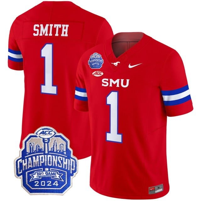 Brashard Smith Jersey #1 SMU Mustangs 2024 ACC Championship Patch Vapor ...