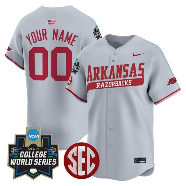 Custom Arkansas Razorbacks Jersey 2025 World Series Vapor Premier ...