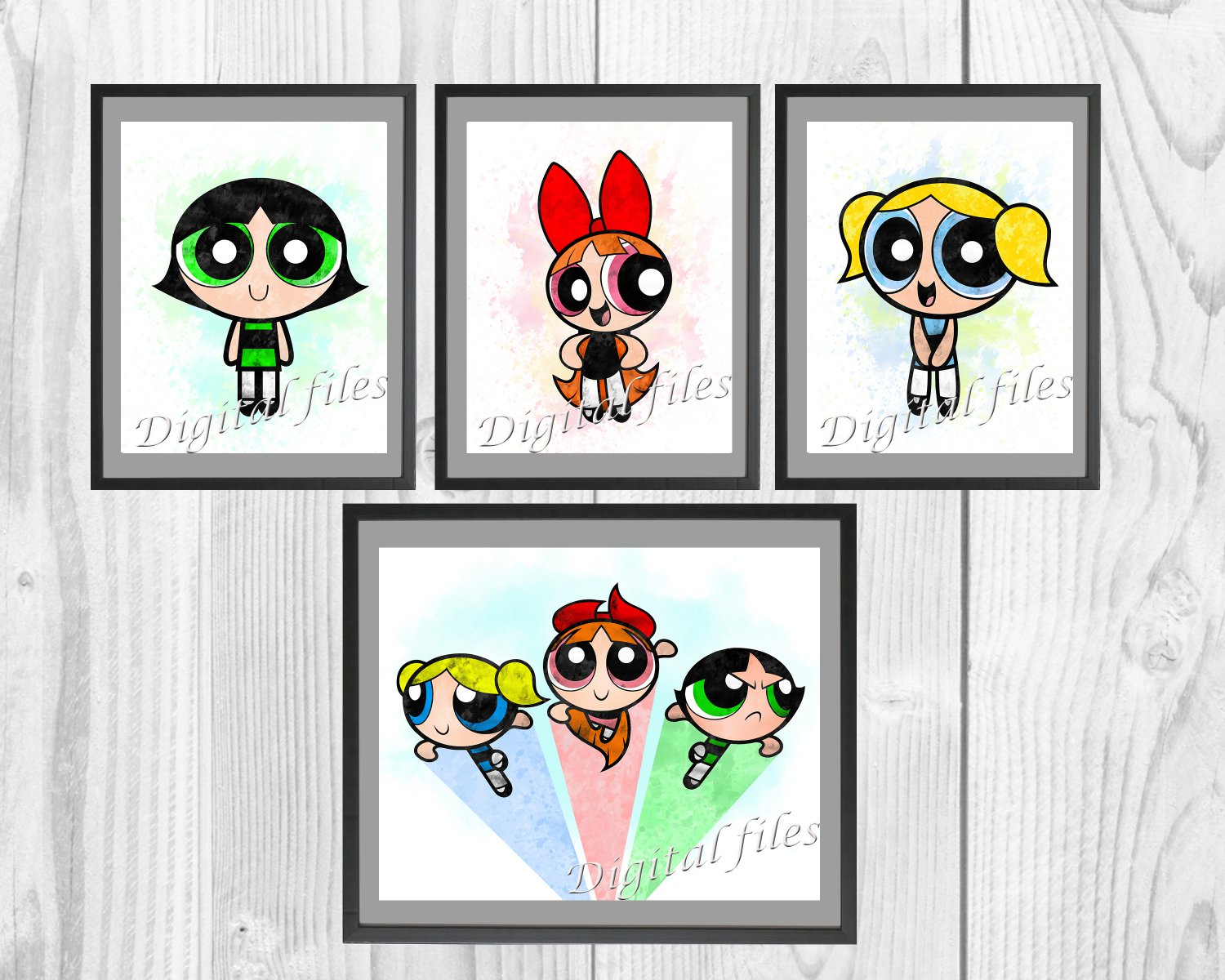 Digital files, Powerpuff Girls Set print, poster watercolor nursery ...