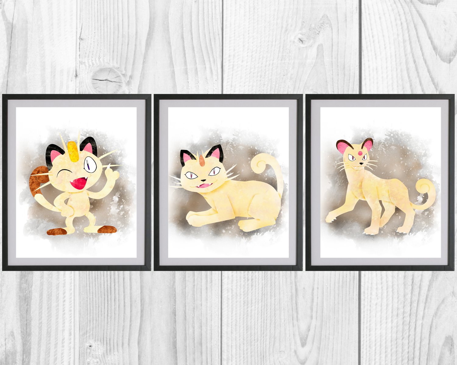 Digital files, Pokemon Meowth Set print, poster watercolor nursery room ...