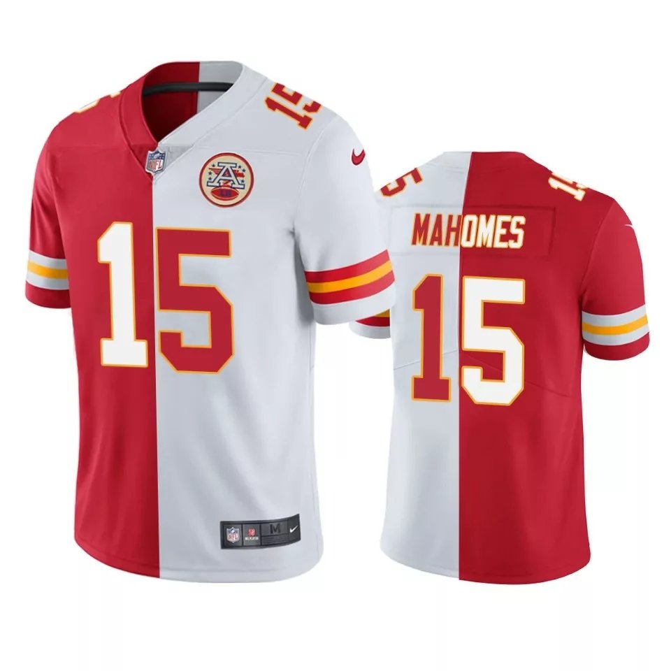 Men's #15 Patrick Mahomes Kansas City Chiefs Red White Split Two Tone ...