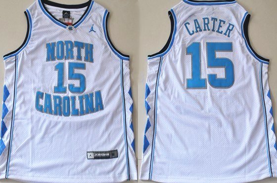 Men's #15 Vince Carter UNC College White Jersey
