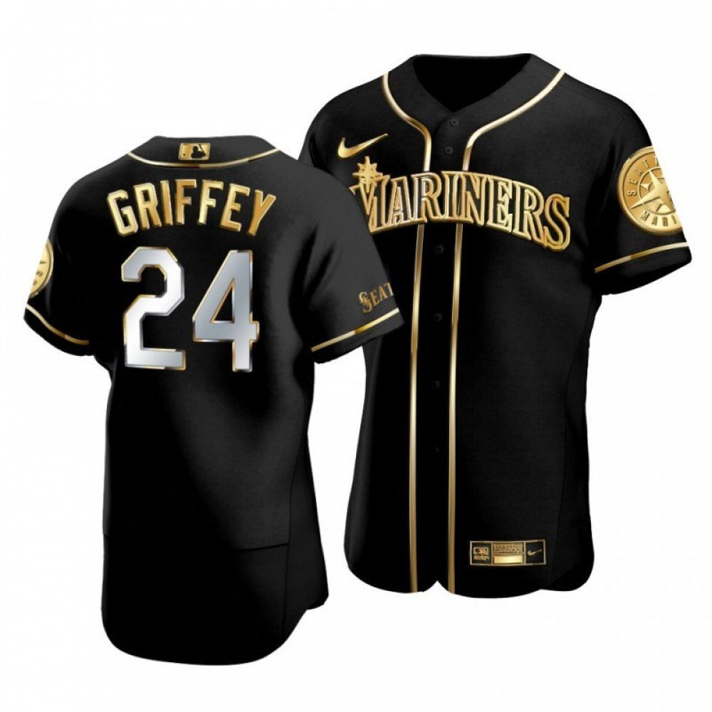 Men's #24 Ken Griffey Jr. Seattle Mariners Black Golden Edition Jersey