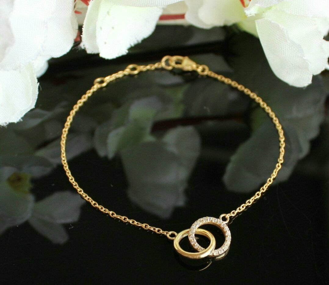 14k Solid Gold Interlocking Circles Chain Eternity Bracelet Women Birthday Gift.