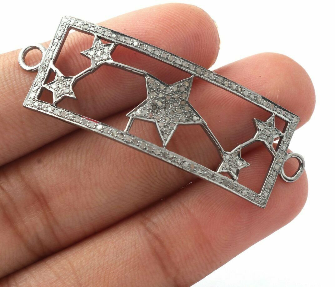 Pave Diamond Rectangle Connector Star Design 925 Silver Diamond Jewelry ...