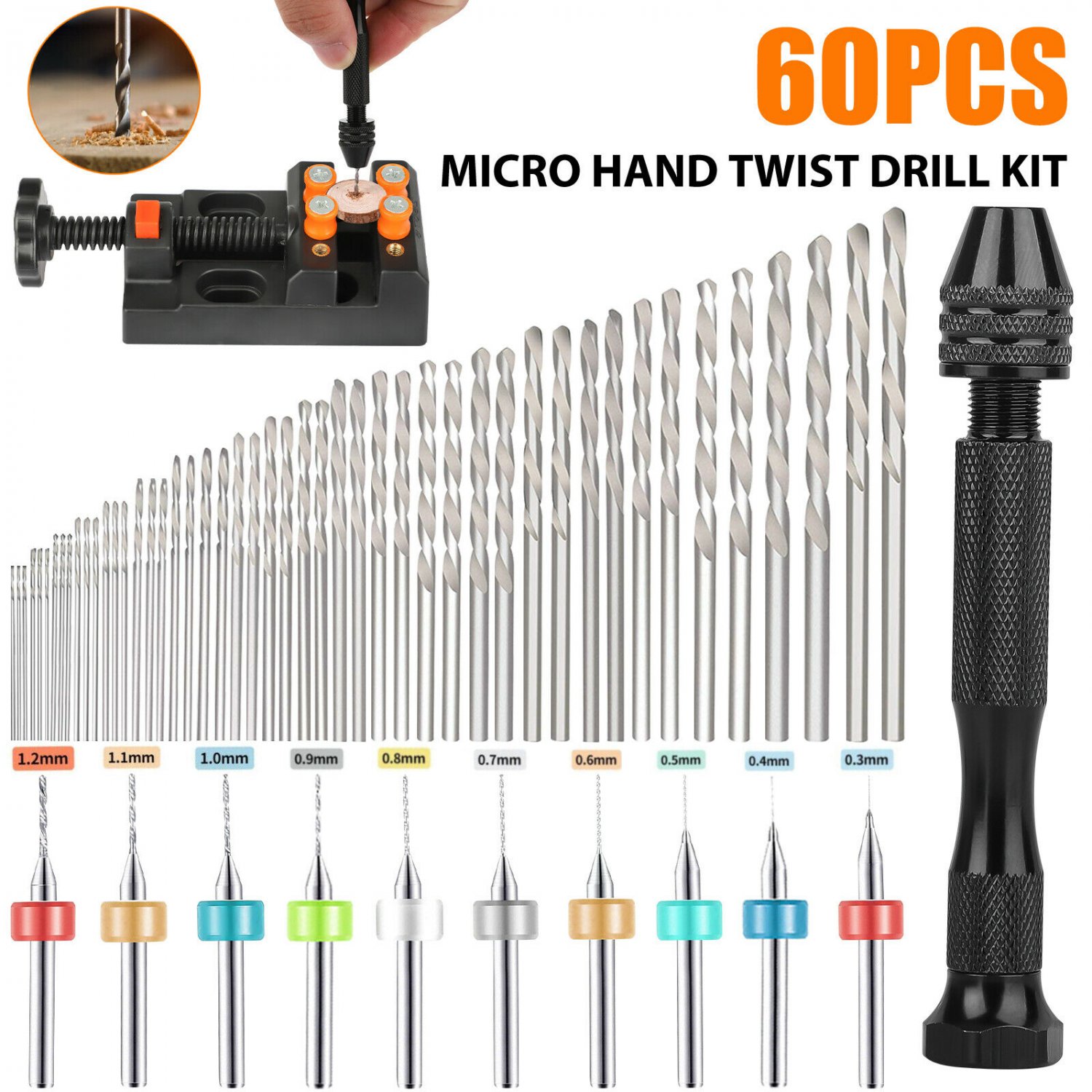 60Pcs Mini Micro Hand Drill Bits Set Small Manual Keyless Chuck Pin ...