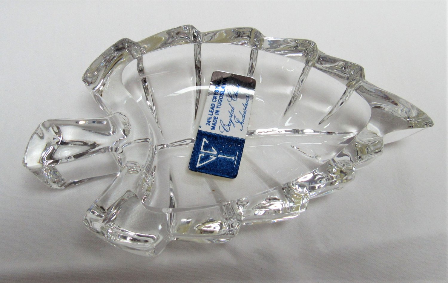 CRYSTAL CLEAR INDUSTRIES 24% LEAD CRYSTAL Leaf Trinket Dish YUGOSLAVIA