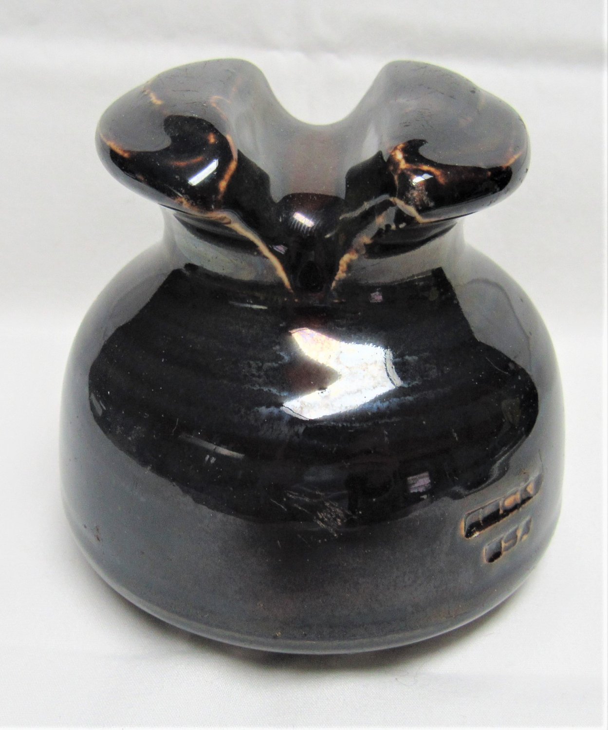 Vintage LOCKE Stoneware Porcelain INSULATOR Brown Small USA Telephone