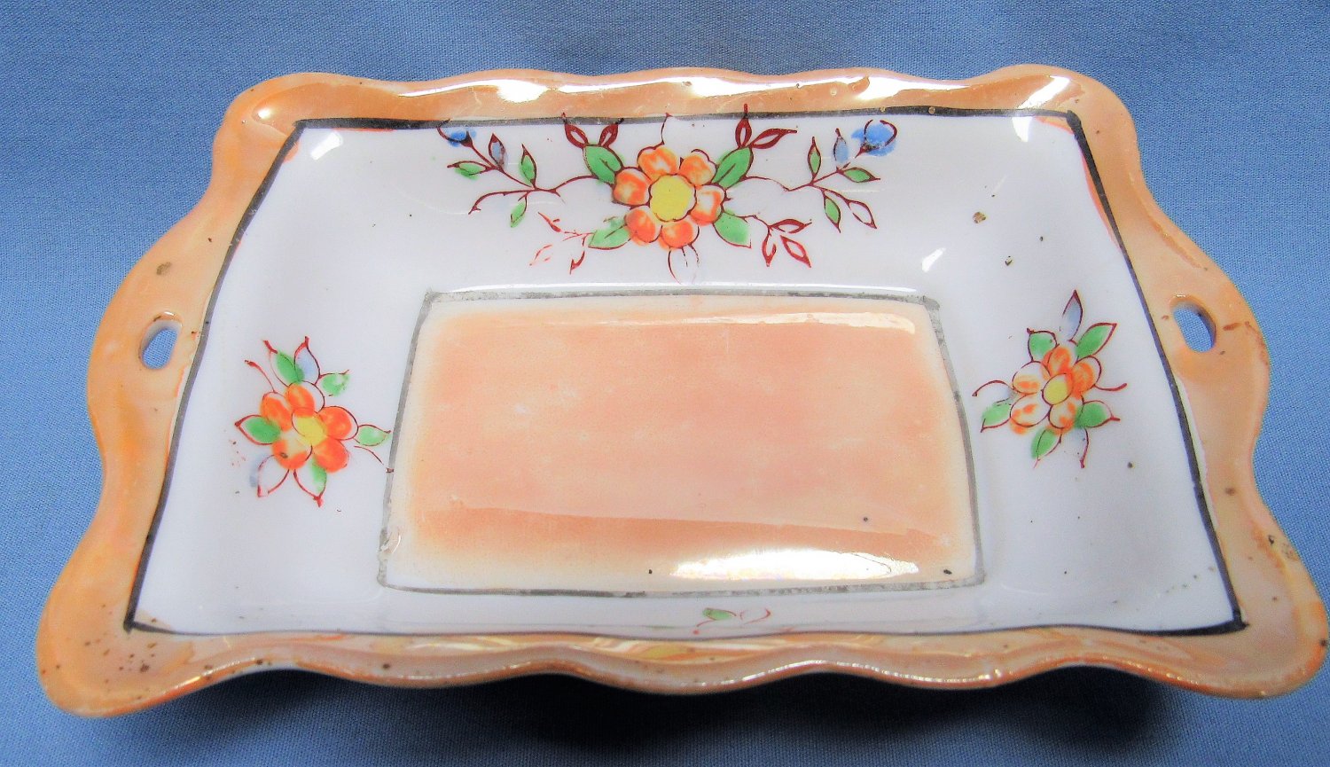 Vintage LUSTER WARE JAPAN CANDY DISH Gold Flowers MIJ Tab Handles ...