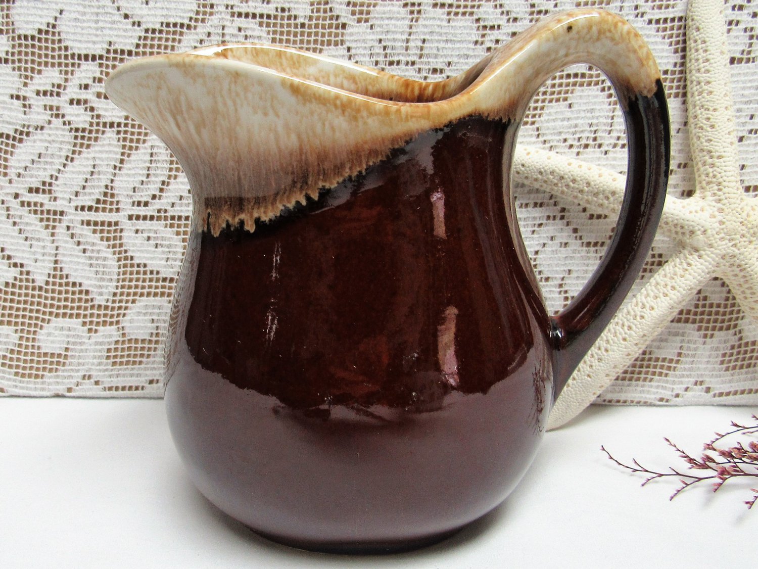 Vintage McCOY Cream Pitcher Drip BROWN USA Creamer Country Farmhouse