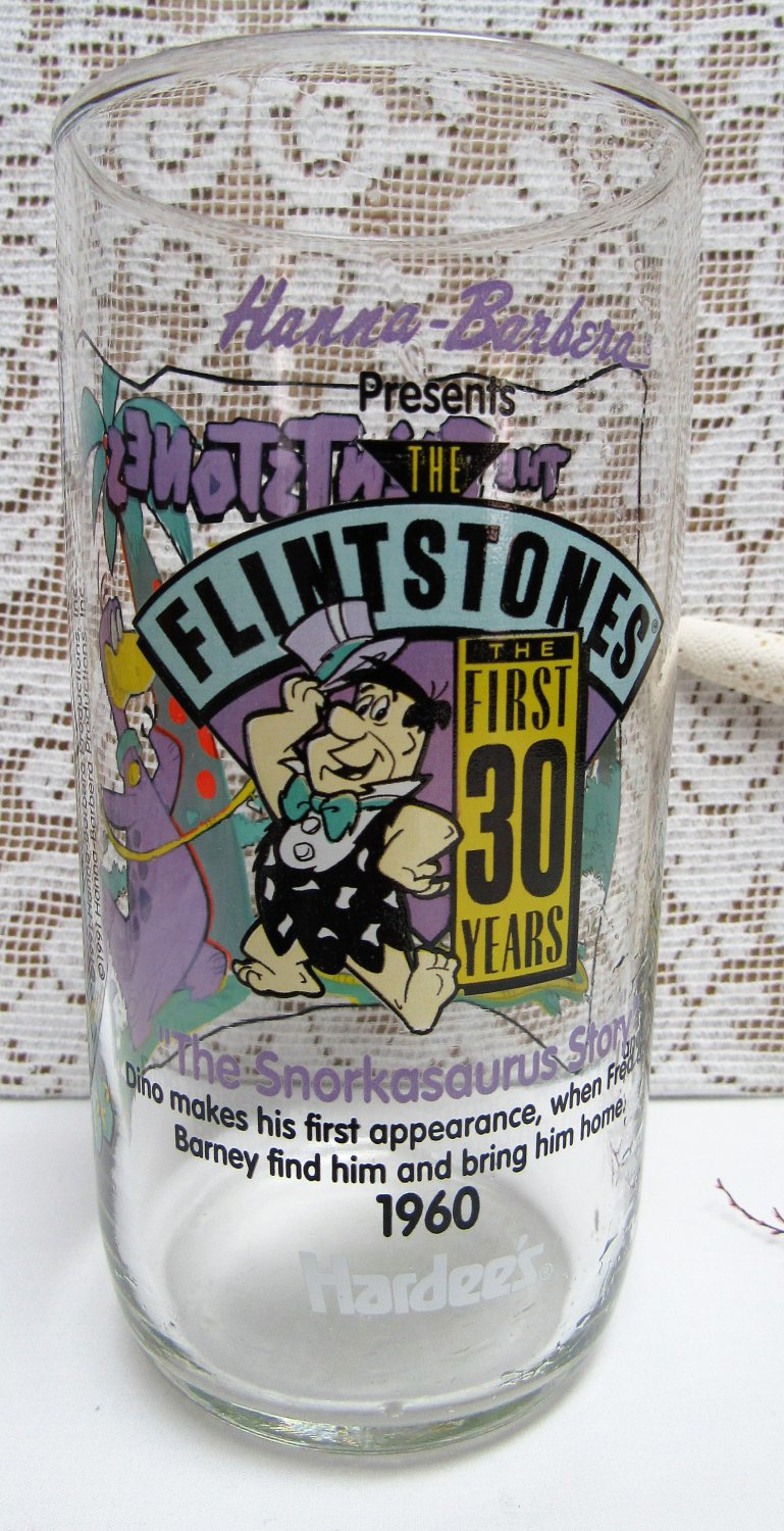 Vintage THE FLINTSTONES Cartoon Promo Glass SNORKASAURUS STORY 30 Years ...