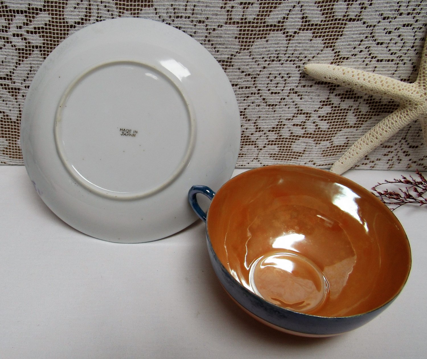 Vintage LUSTER WARE LUSTREWARE Cup and Saucer SET Peach Lavender MADE ...