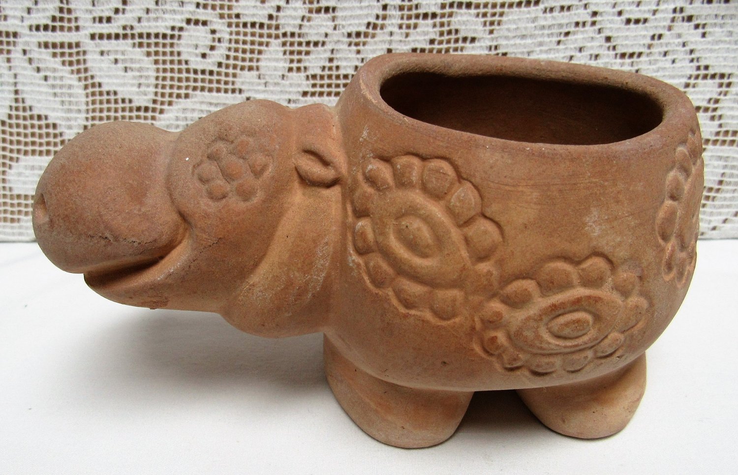 Vintage SMILING HIPPO Hippopotamus PLANTER Small POTTERY Terra Cotta MEXICO