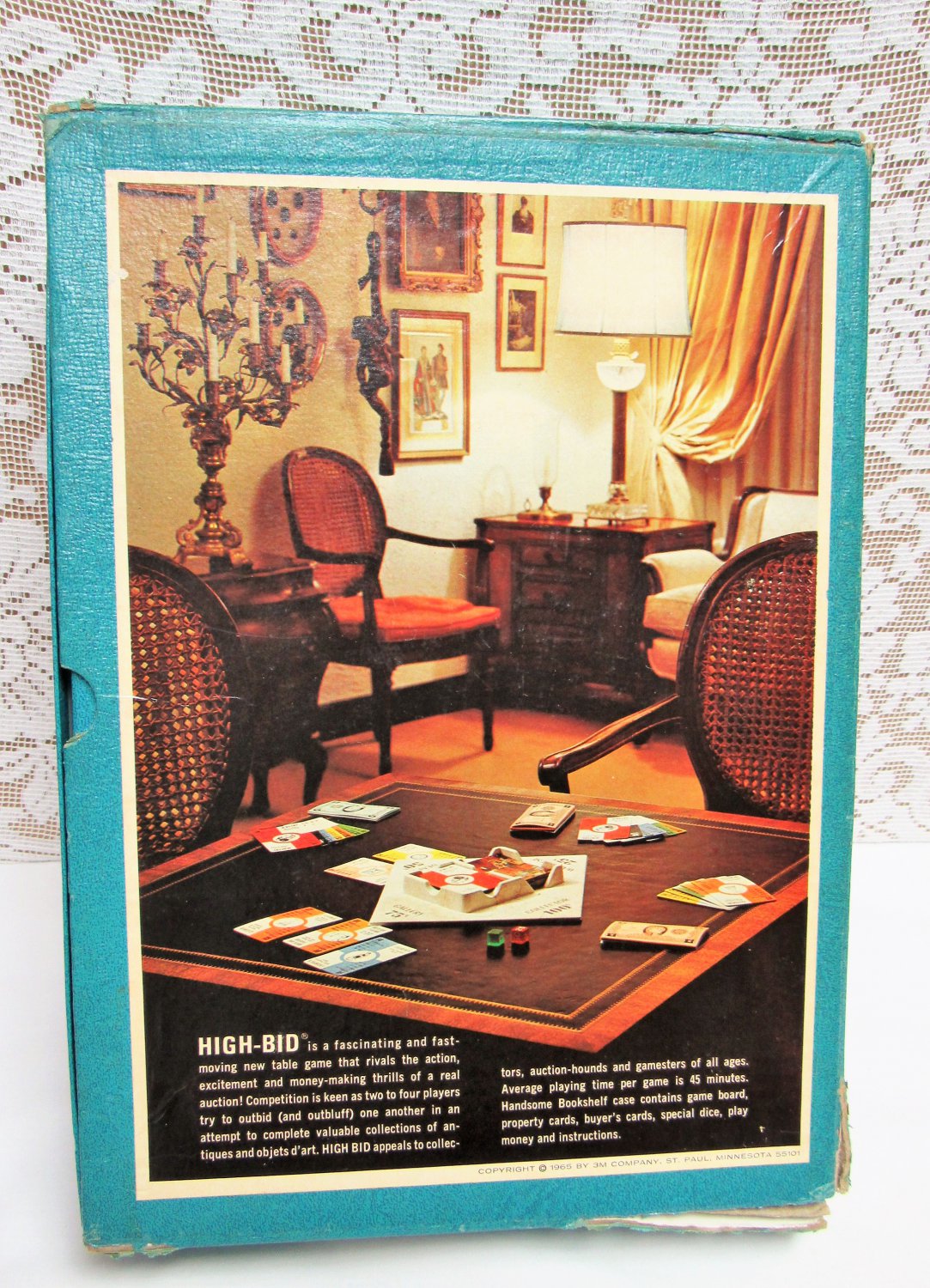 HIGH BID 1965 Vintage Bookshelf BOARD GAME 3M Company AUCTION GAME Art ...