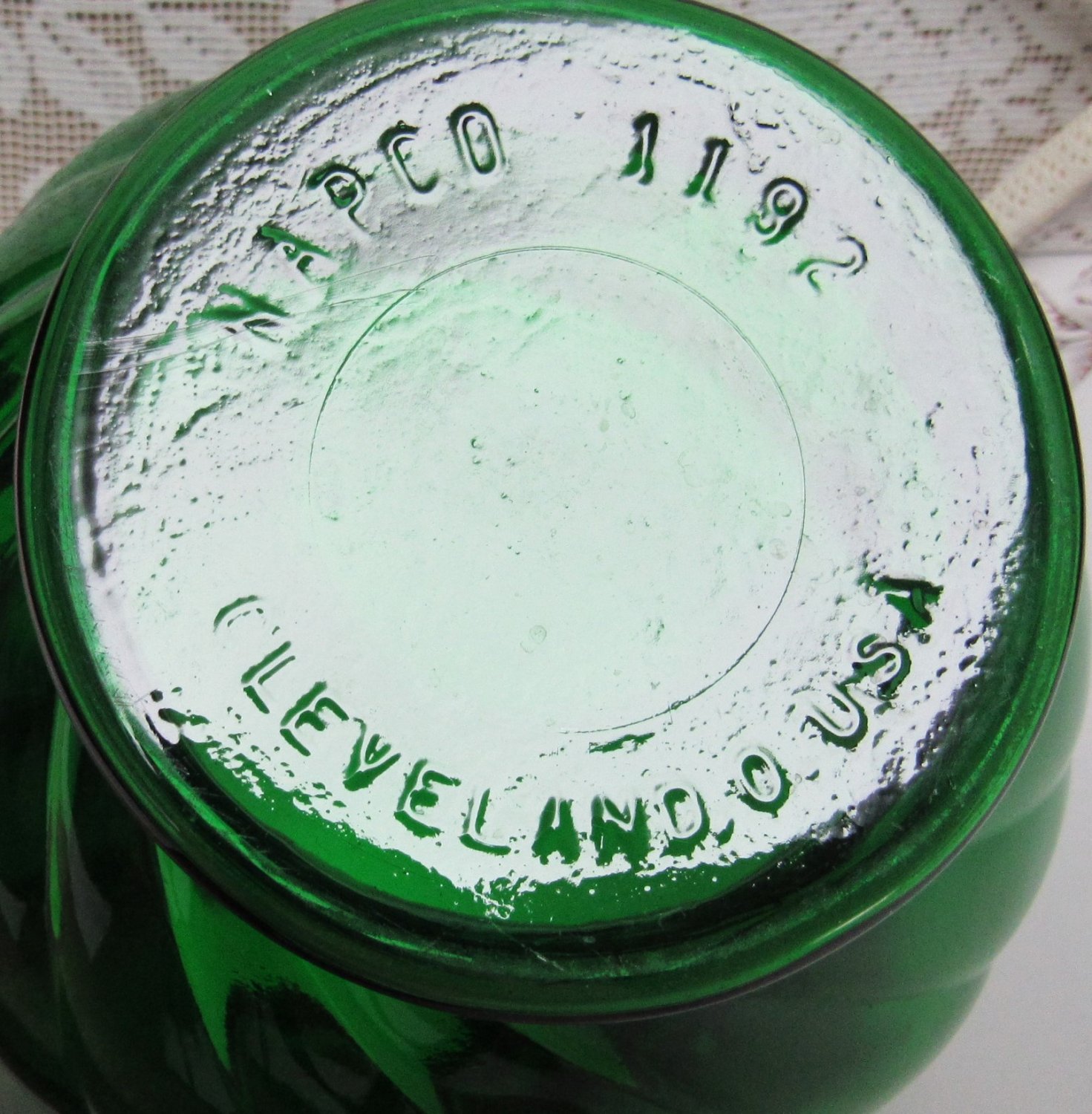 Vintage NAPCO Green GLASS Planter Bowl Swirl #1192 Made in USA Mid Century