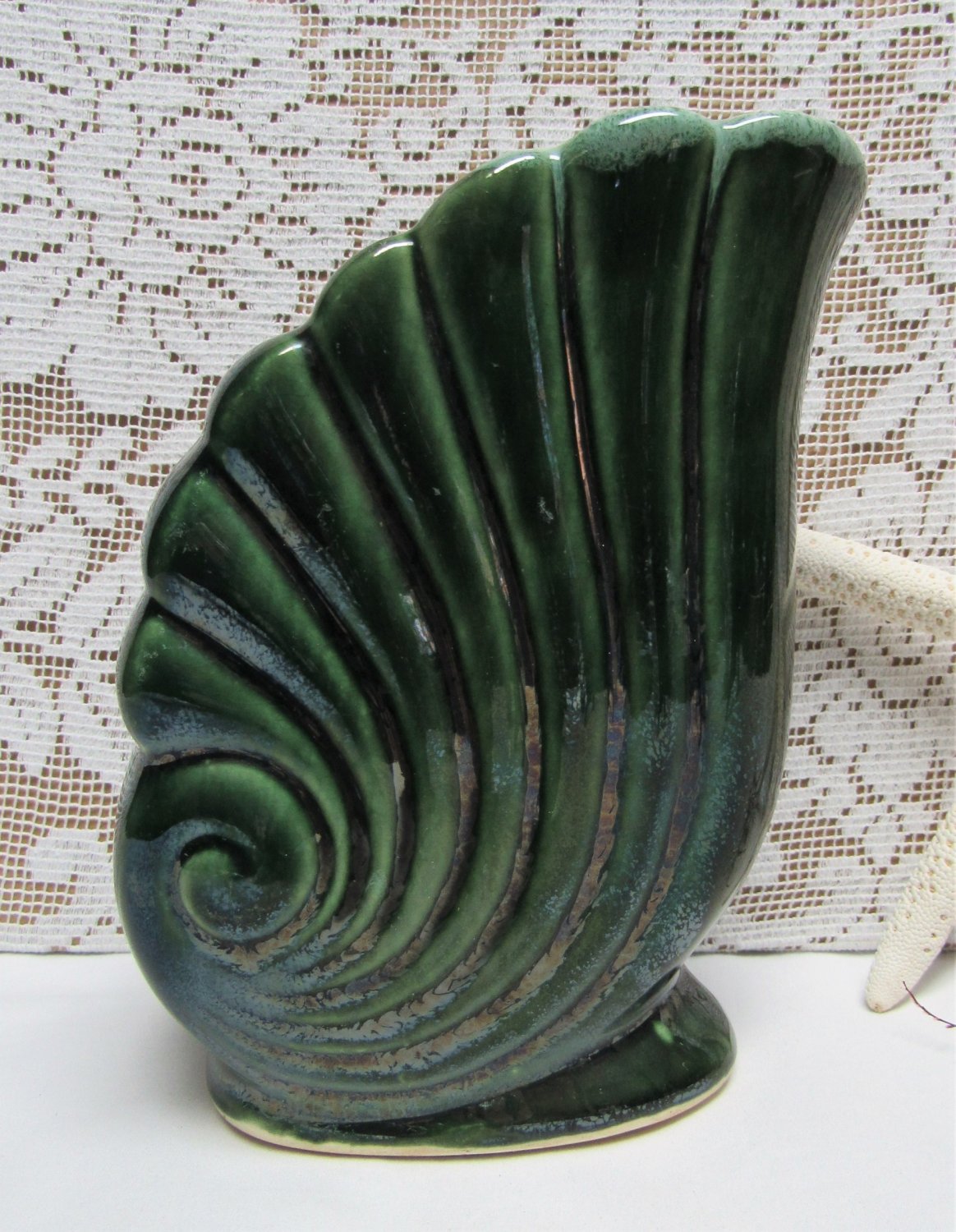 Vintage HULL? MCCOY POTTERY Sea Foam Drip Planter Shell Shape Green ...
