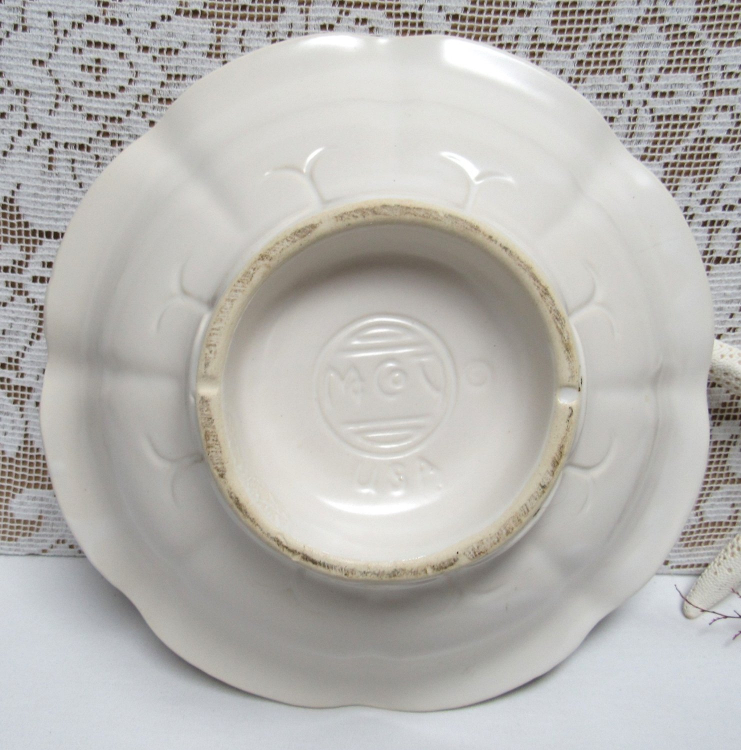 Vintage MCCOY POTTERY Bowl Dish Cream White Ruffled Edge Made in USA