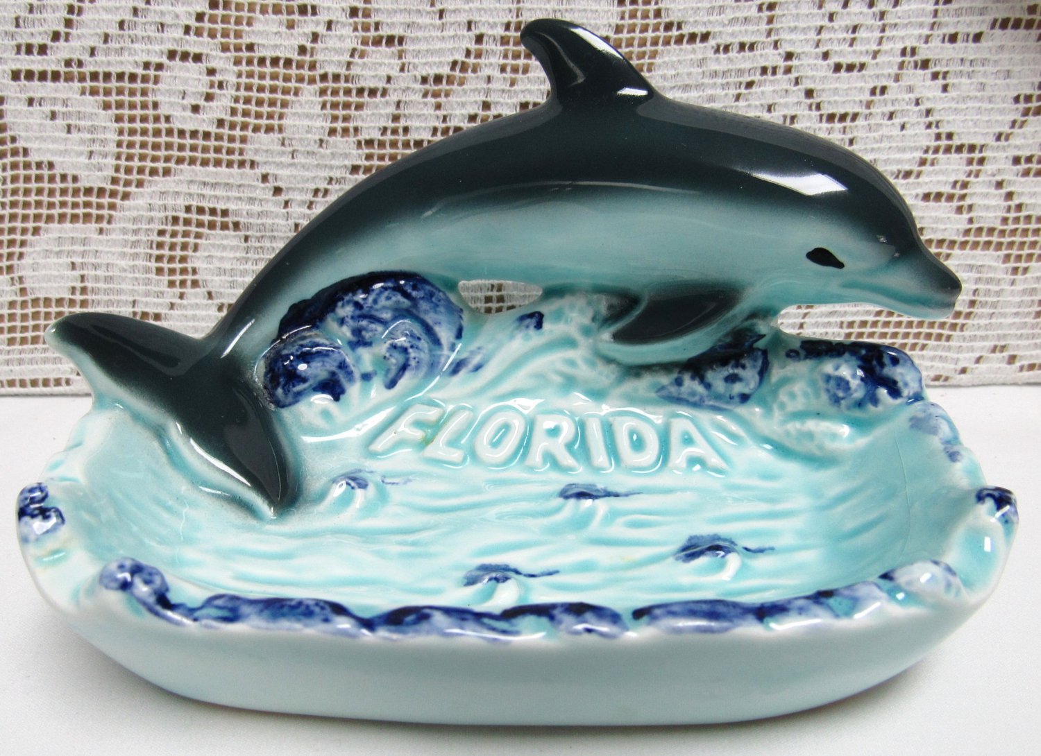 Vintage OLD FLORIDA Ceramic Souvenir Ashtray DOLPHIN Made in Japan Mid ...