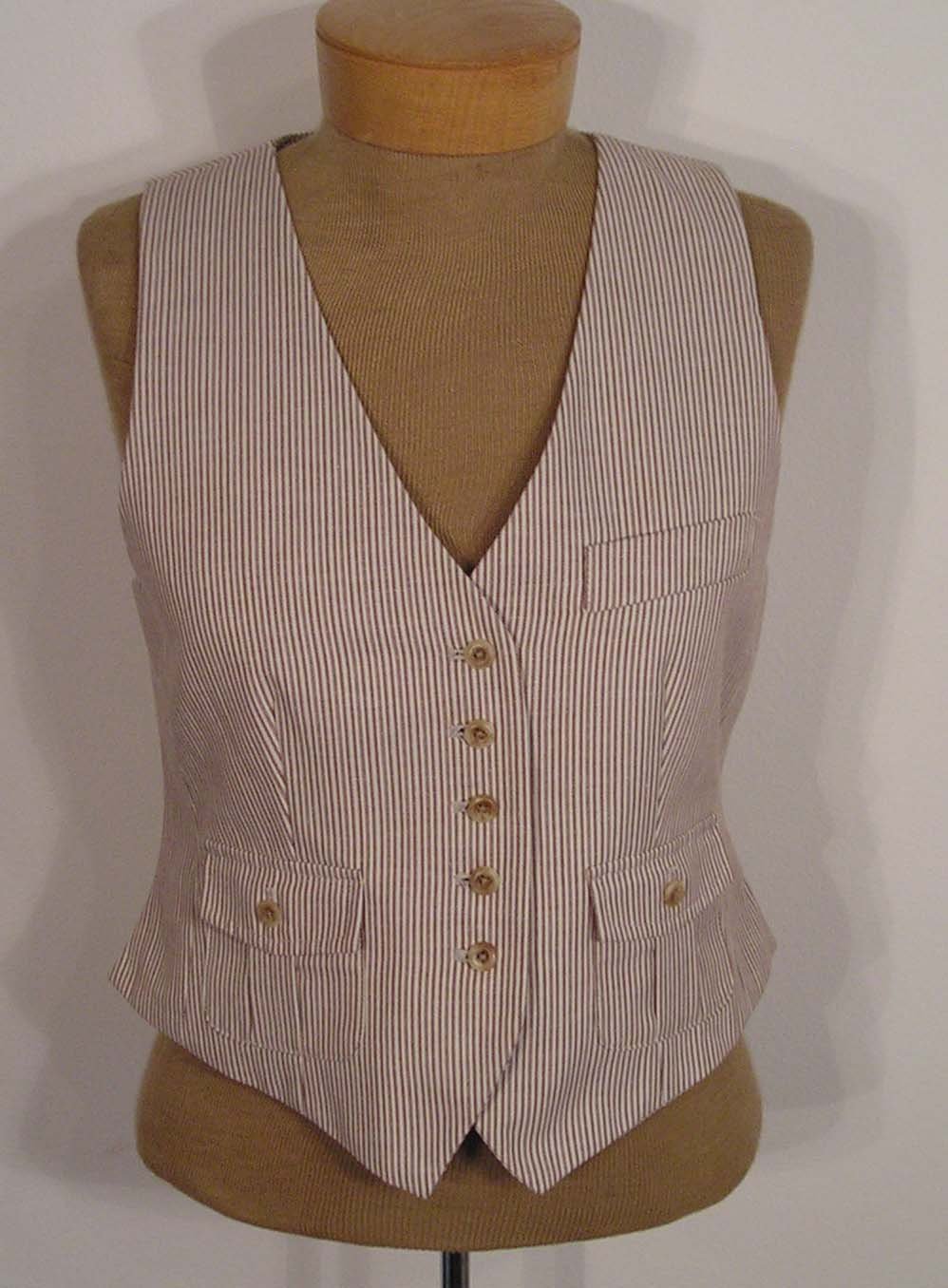 NEW $108 TALBOTS Womens Vest 4 Brown Tan Pinstripes NWT