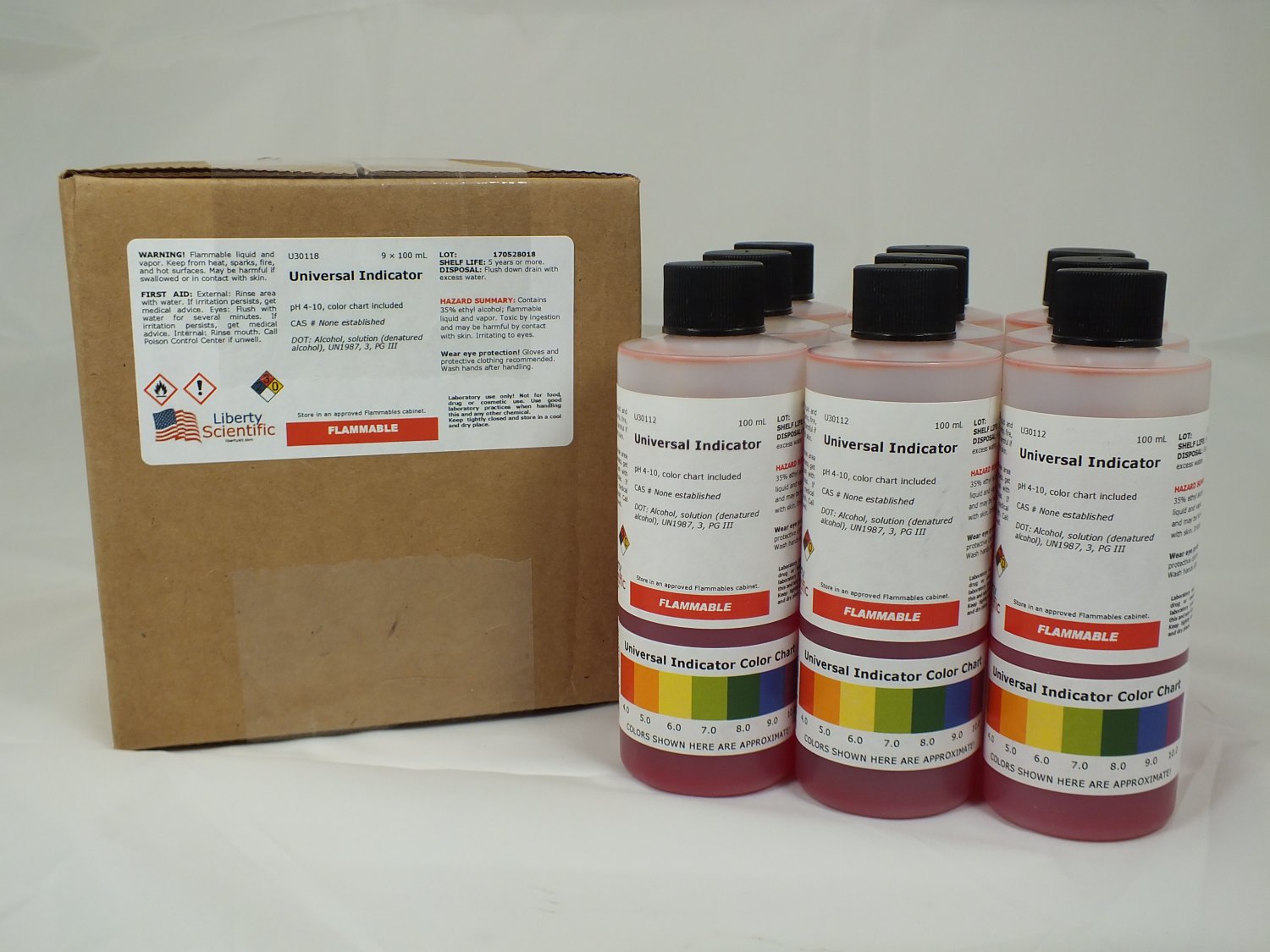 Universal Indicator Solution, pH 4-10 color chart included, 9x 100 ml ...