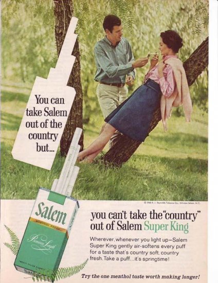 1960s Salem Menthol Fresh Premium Length Cigarette Ad