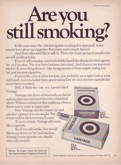 1976 Vantage Menthol Cigarette Advertisement