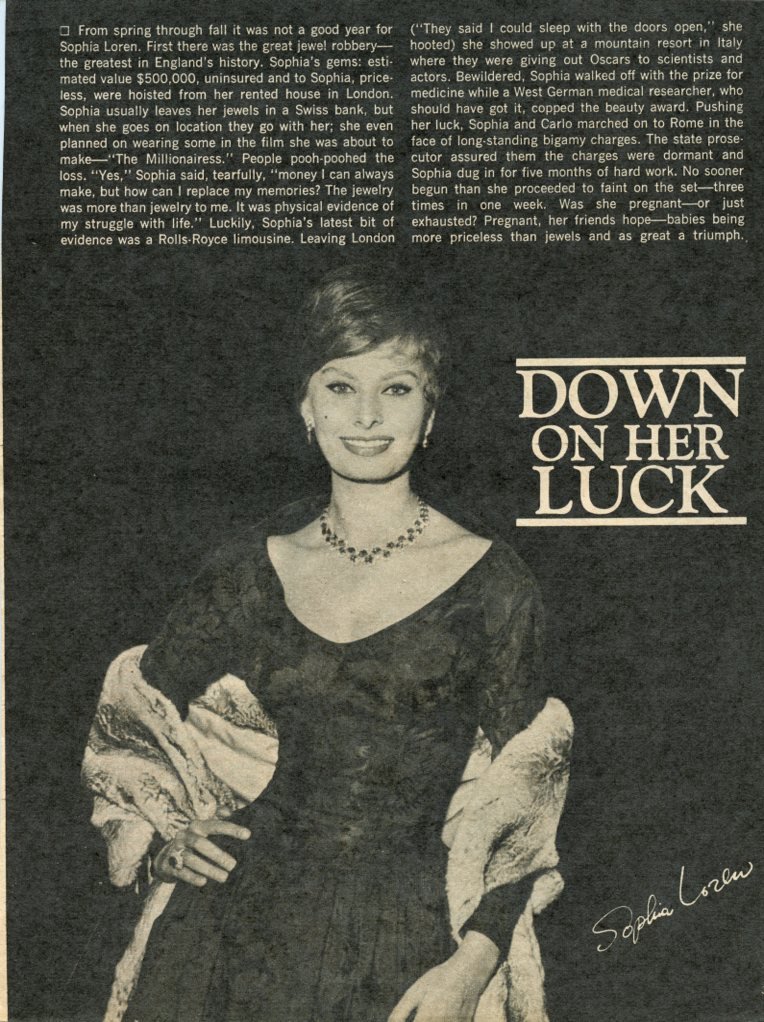 Doris Day Sophia Loren 1 page magazine photo clipping X5357