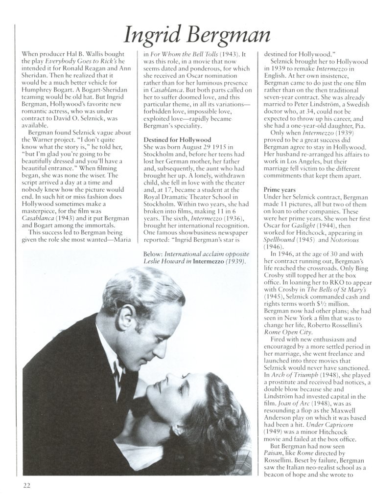 Ingrid Bergman 2 page magazine photo clipping X5420