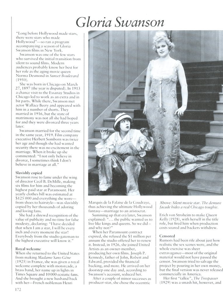 Gloria Swanson 2 page magazine photo clipping X5424