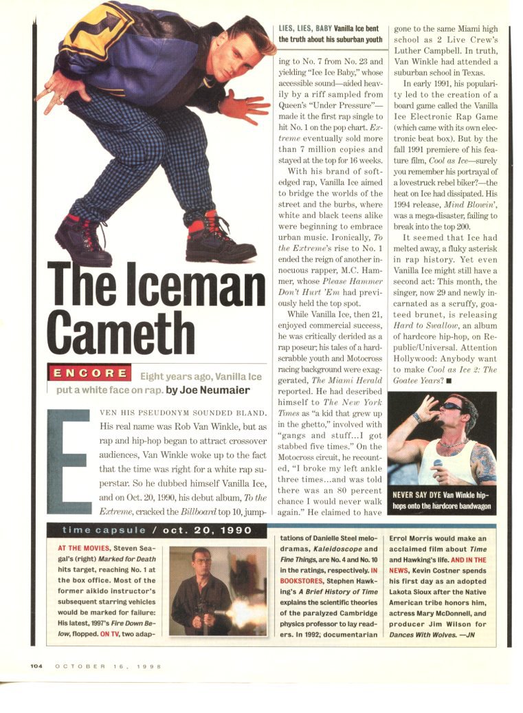 Vanilla Ice 1 page magazine photo clipping X6927