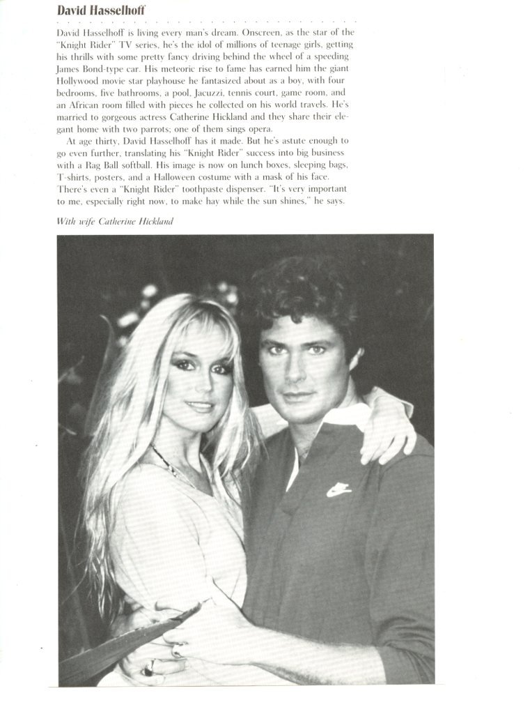 Catherine Hickland David Hasselhoff 1 page magazine photo clipping N2365
