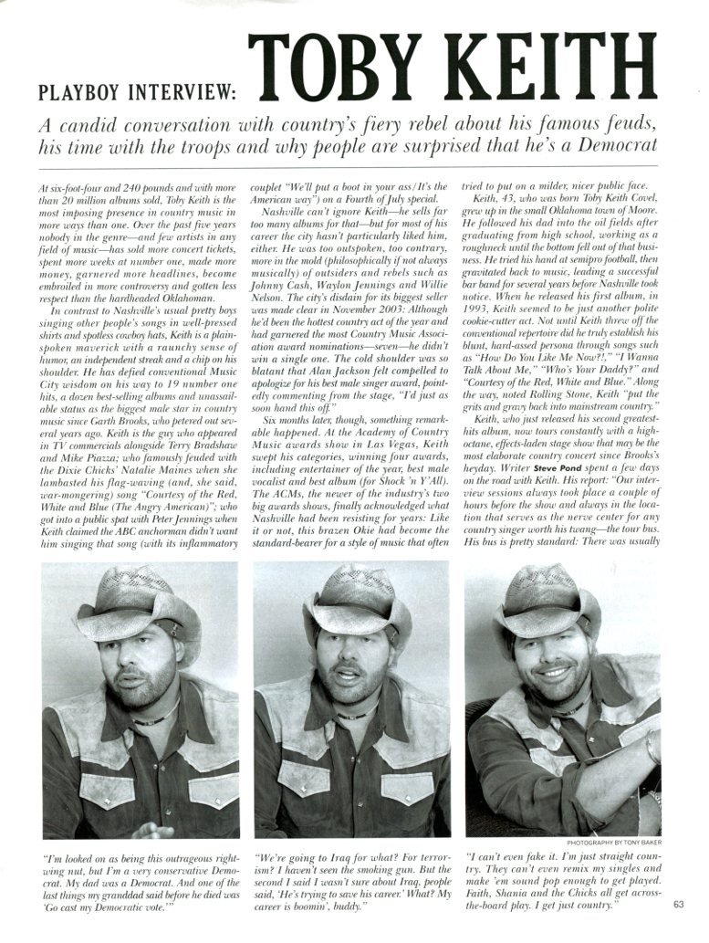 Toby Keith 2 page magazine photo clipping N2918