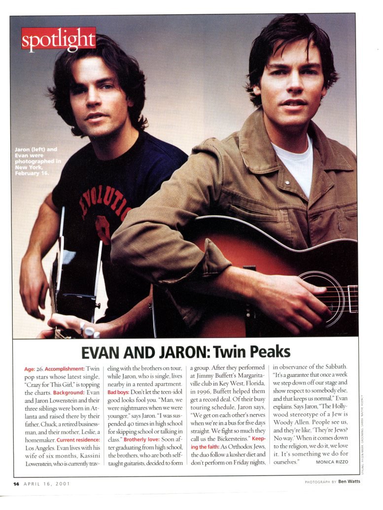 Evan and Jaron Lowenstein 1 page magazine photo clipping N2999