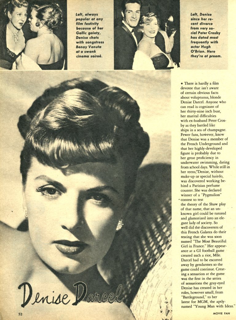 Denise Darcel 1 page magazine photo clipping C0260