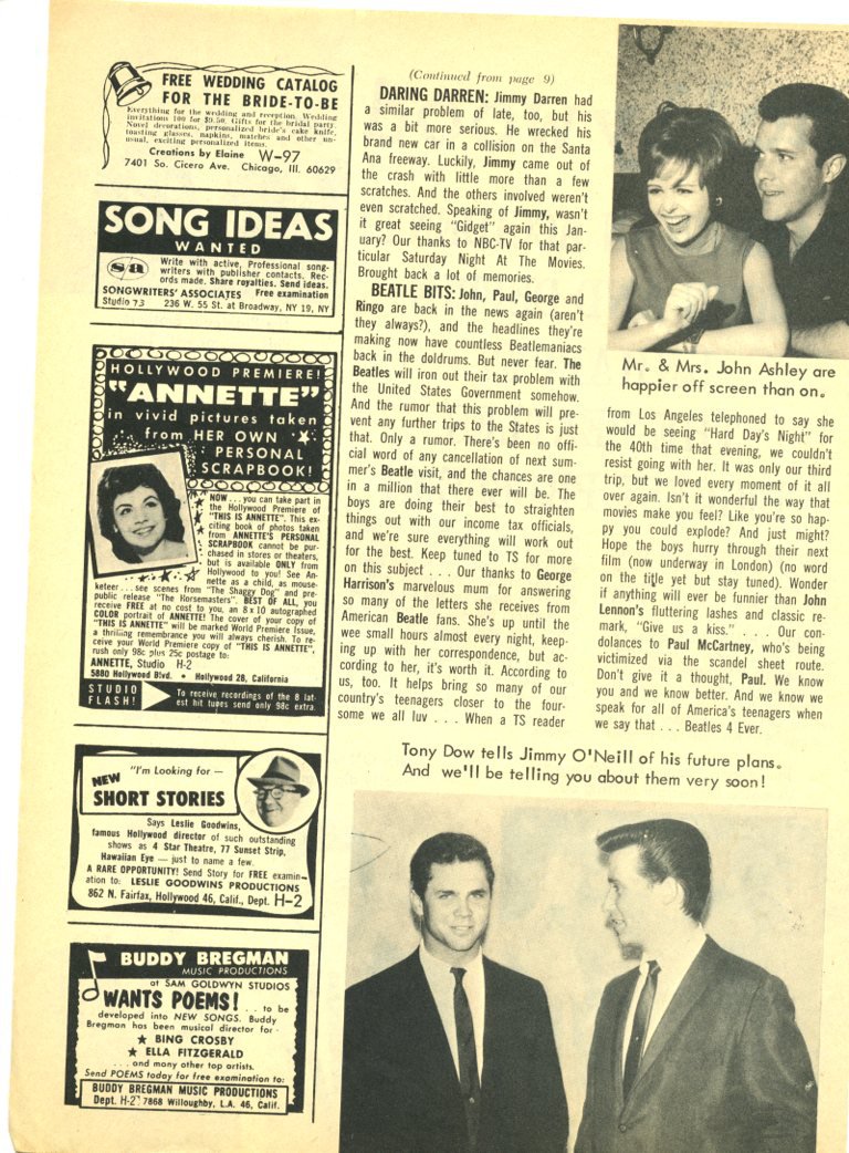 Tony Dow 1 page magazine photo clipping C0443